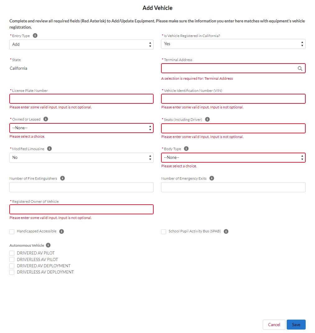 Equipment - How to Add/Edit/Delete Vehicles